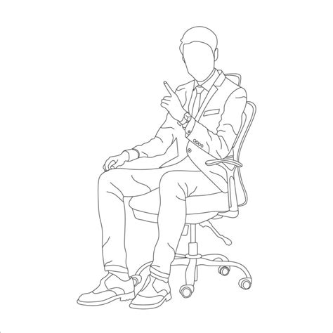 Man Sitting On A Chair Line Art With White Background Illustration
