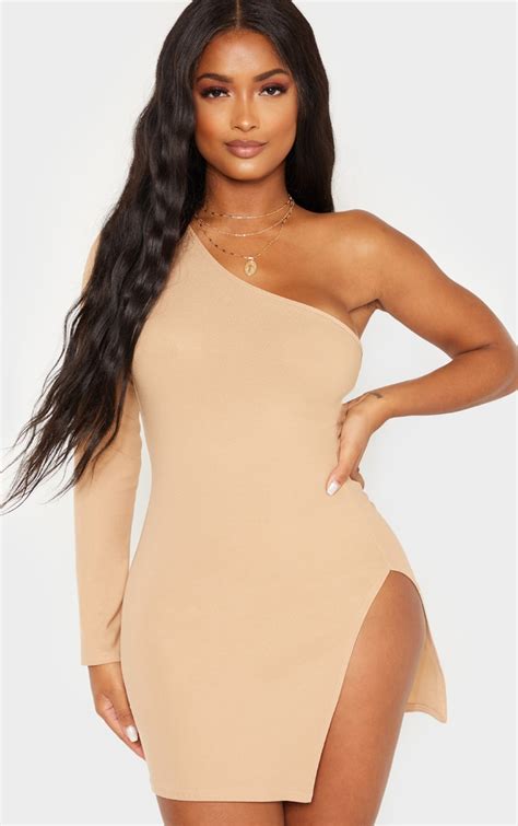 Shape Stone One Shoulder Split Bodycon Dress Prettylittlething Usa
