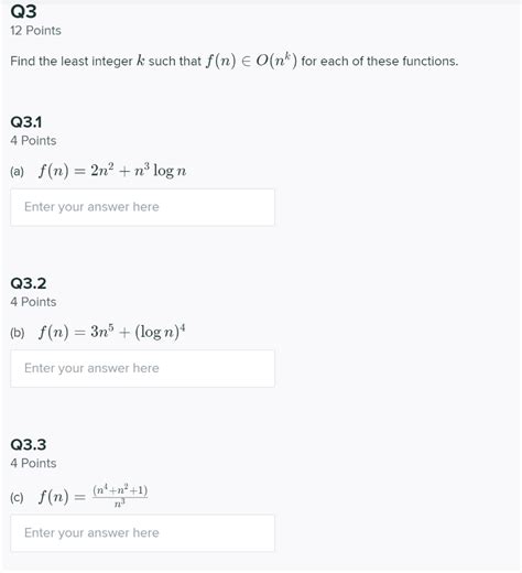 solved q3 12 points find the least integer k such that f n