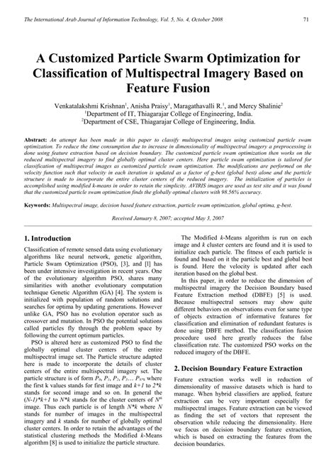 pdf a customized particle swarm optimization for classification of multispectral imagery based