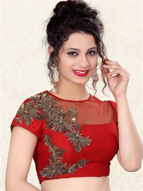 Red Nice Raw Silk Designer Ready Made Blouse For Price Or Detail Do