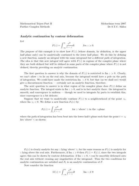 fcm analytic continuation by contour deformation cambridge pdf analytic function integral