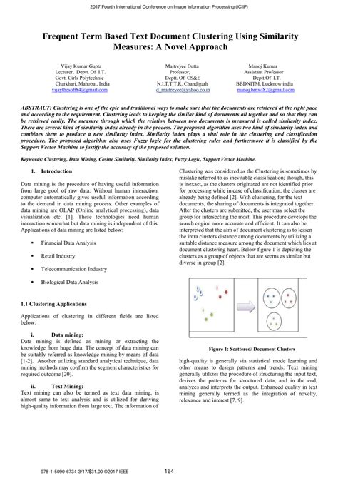pdf frequent term based text document clustering using similarity measures a novel approach