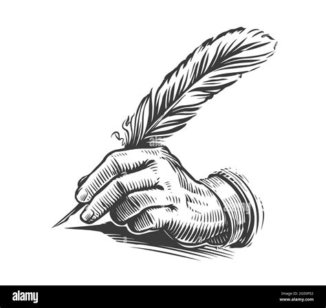 Escritura a mano con una pluma Ilustración dibujada en estilo grabado