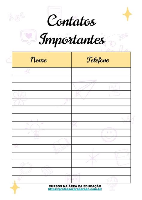 Planner Para Professores 2024 Contatos Importantes Em 2024