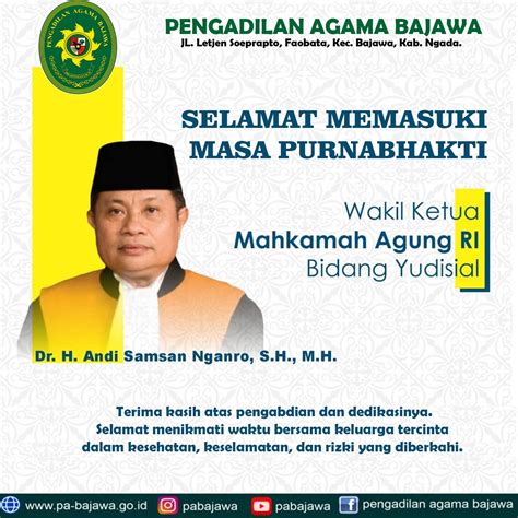 Selamat Memasuki Masa Purnabakti Ym Dr H Andi Samsan Nganro S H M H