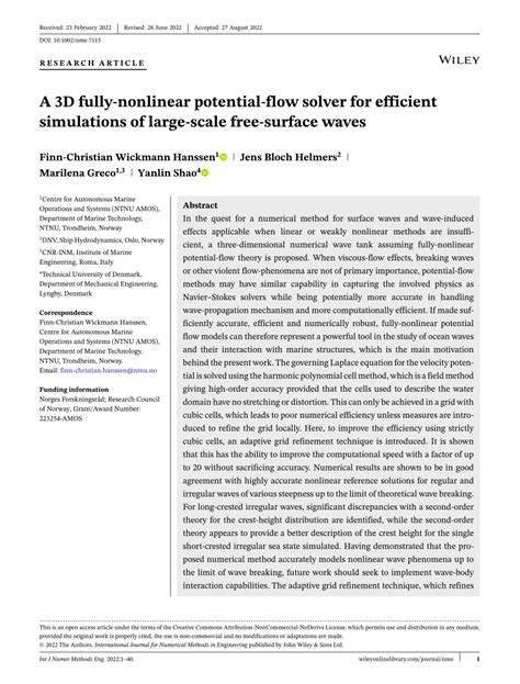 pdf a 3d fully‐nonlinear potential‐flow solver for efficient simulations of large‐scale free