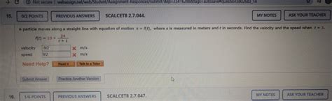 solved a particle moves along a straight line with equation
