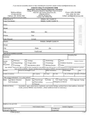 Fillable Online Aquatic Health Accession Form FORM QA 8L Fax Email