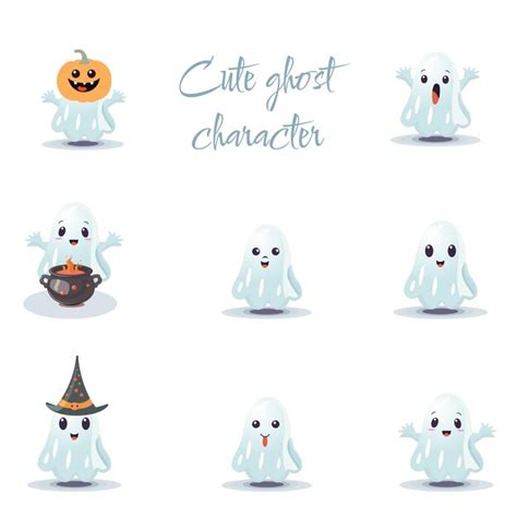 Premium Vector Cute Ghost Character Vector Illustration Set Halloween