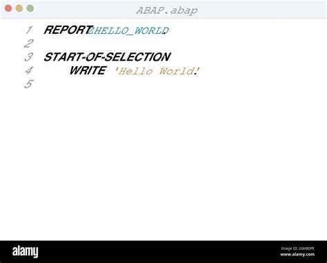abap language hello world program sample in editor window illustration stock vector image and art