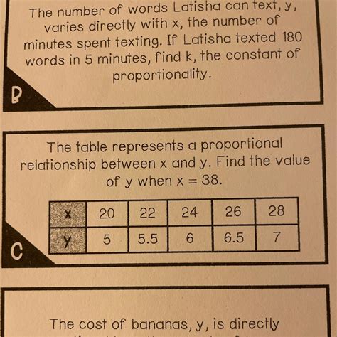 the table represents a proportional relationship between x and y find the value of y when x