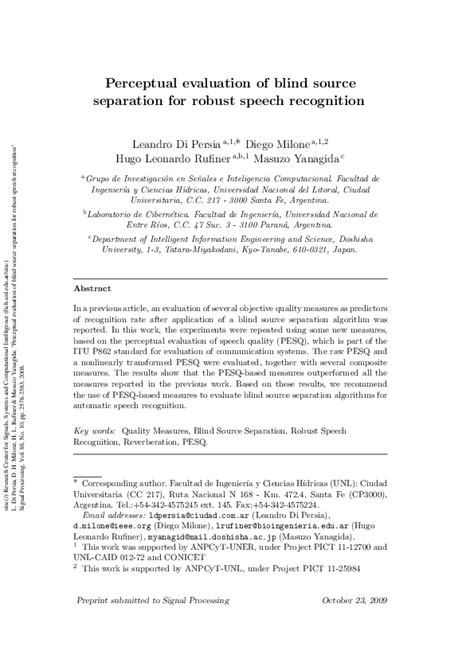 pdf convolutive blind source separation with wiener post filtering for robust speech