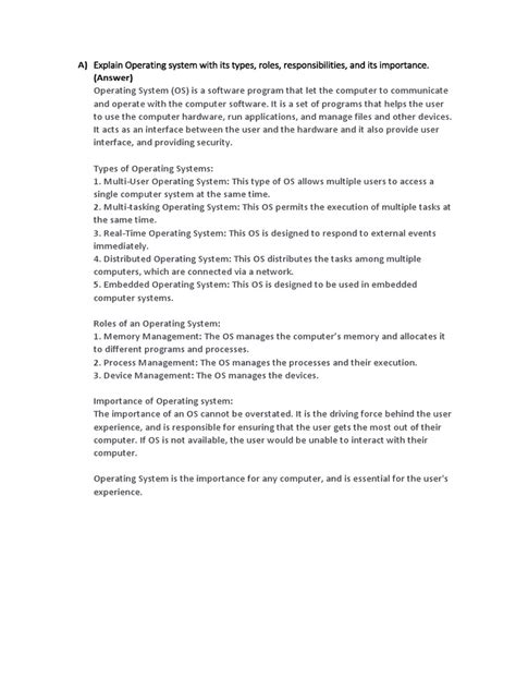 understanding operating systems types roles responsibilities and the importance of operating