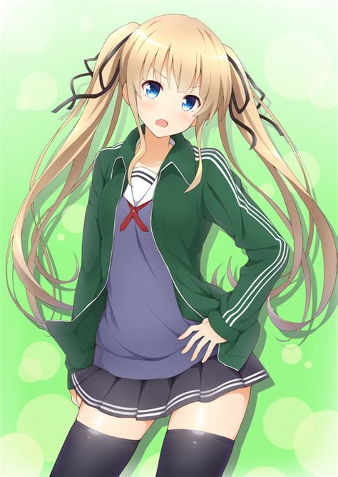 Safebooru 1girl Black Legwear Blonde Hair Blue Eyes Blush Fang Jacket Jam Jam0601 Long Hair