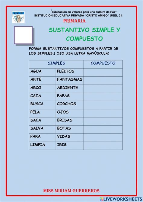 Sustantivos Simples Y Compuestos Interactive Worksheet Ejercicios De