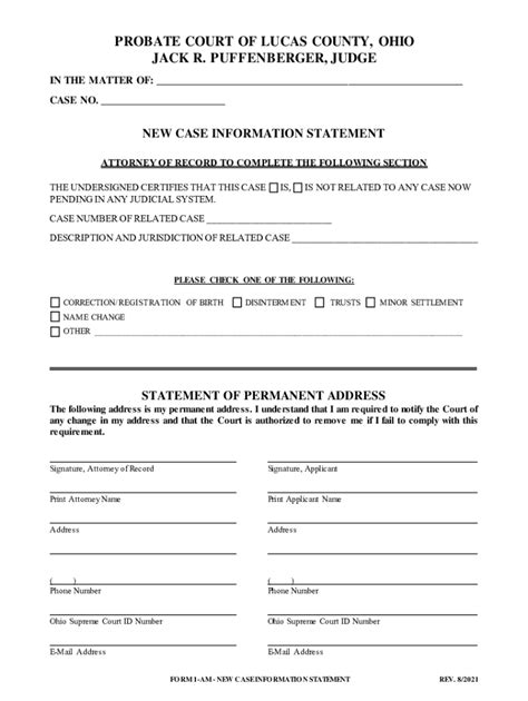 Fillable Online Fillable Online Lucas Co Probate Ct Applicant Must Be
