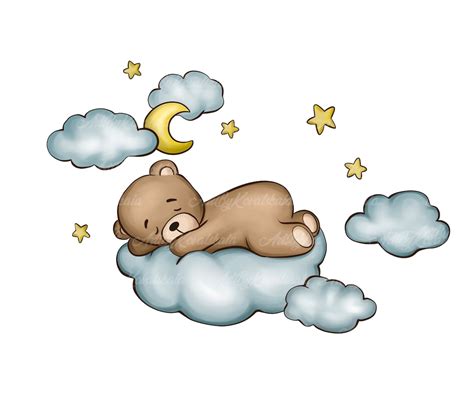 Teddy Bear Clipart Sleeping Bear PNG Baby Shower Clipart Digital