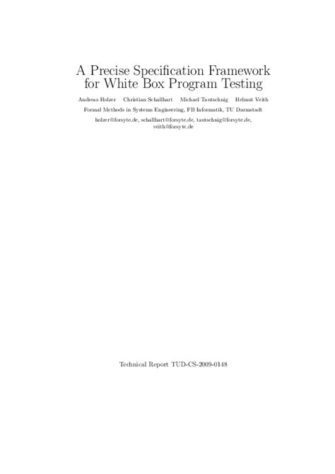 pdf a precise specification framework for white box program testing christian schallhart
