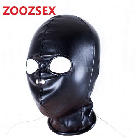 Mask Hood Pu Leather Halloween Bondage Open Mouthandeye Mask Hood Black Adult Games Sex Toys In