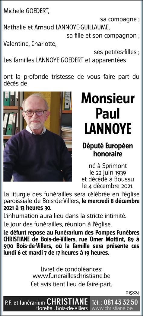 Paul LANNOYE 04 12 2021 Avis nécrologique lavenir net