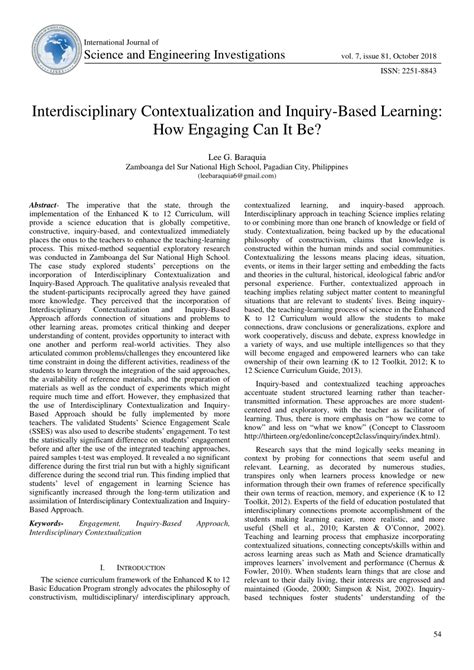 pdf interdisciplinary contextualization and inquiry based learning how engaging can it be