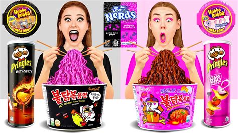 Black Vs Pink Food Challenge 3 Eating Everything Only In 1 Color For