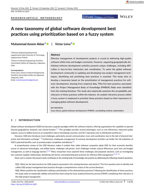 pdf a new taxonomy of global software development best practices using prioritization based on