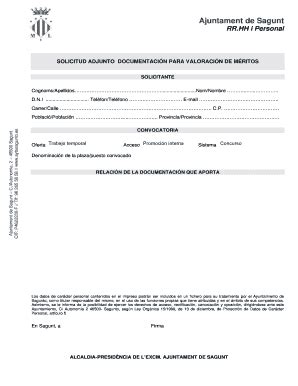 Completable En línea SOLICITUD ADJUNTO DOCUMENTACIN PARA VALORACIN DE