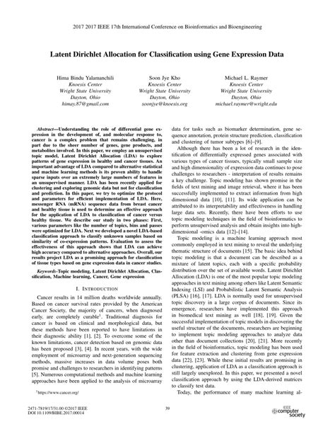 pdf latent dirichlet allocation for classification using gene expression data