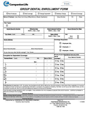 Fillable Online GROUP DENTAL ENROLLMENT FORM TDA Fax Email Print