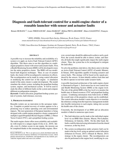 pdf diagnosis and fault tolerant control for a multi engine cluster of a reusable launcher