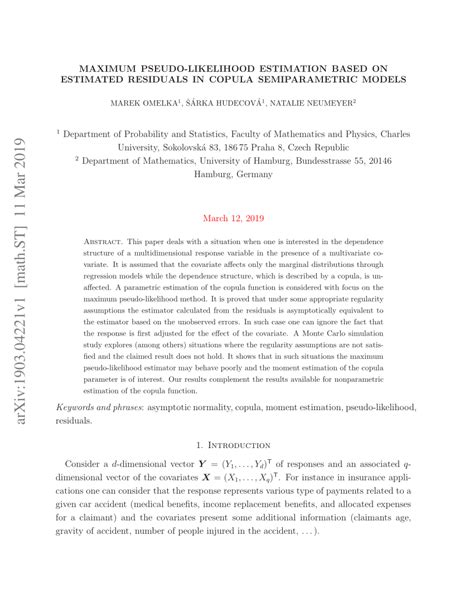 pdf maximum pseudo likelihood estimation based on estimated residuals in copula semiparametric