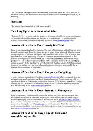 Uses Of Excel PDF