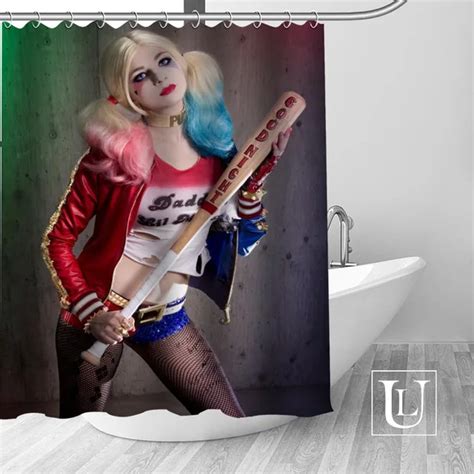 High Quality Custom Harley Quinn Shower Curtain Polyester Fabric Bathroom Curtain Hooks Mildew
