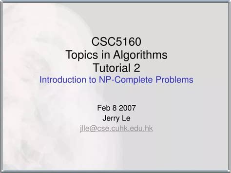 ppt csc5160 topics in algorithms tutorial 2 introduction to np complete problems powerpoint