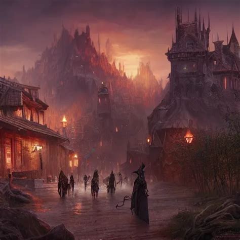 A Grim Dark Fantasy Town Seen From Afar Dnd Stable Diffusion