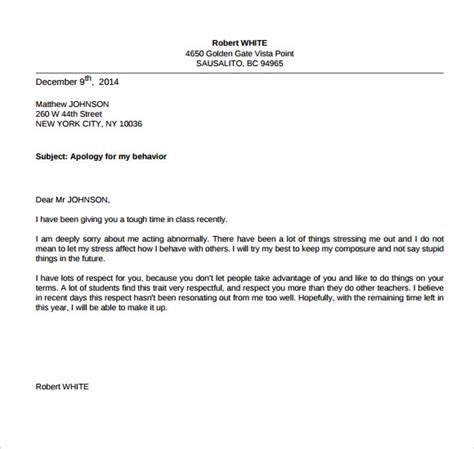 Apology Letters To Teacher Pdf Word Sample Templates