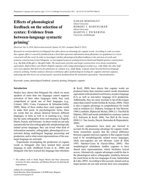 pdf effects of phonological feedback on the selection of syntax evidence from between