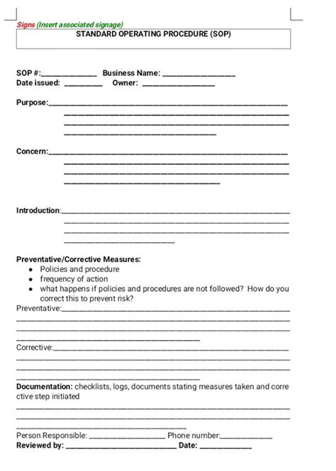 Standard Operating Procedure Template SOP Template Editable Word Form