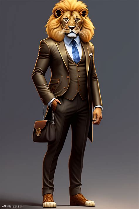 Lexica Anthro Furry Humanoid Lion Three Piece Suit Checking Watch