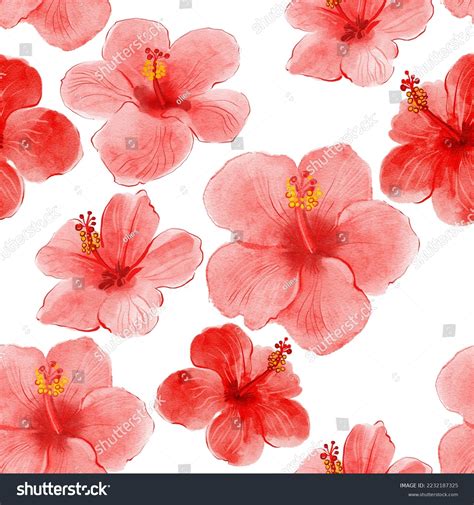 Seamless Tropical Flower Tropical Hibiskus Fabric Stock Illustration