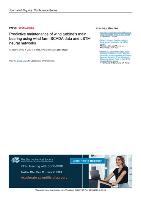 pdf predictive maintenance of wind turbine s main bearing using wind farm scada data and lstm