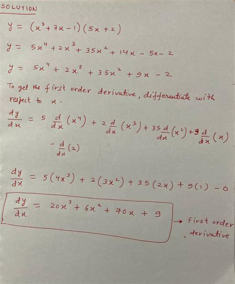 [solved] what is the first order derivative of y x 3 7x 1 5x 2 course hero