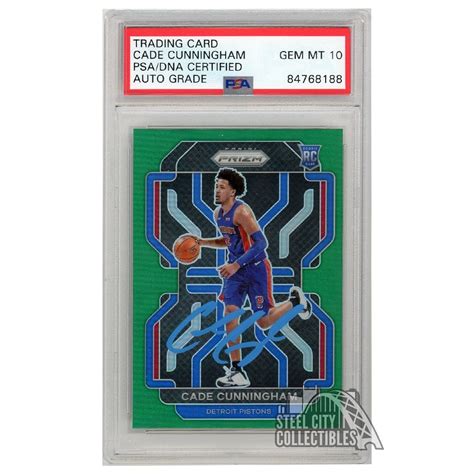 Cade Cunningham 2021 22 Panini Prizm Green Autograph RC Card 282 PSA
