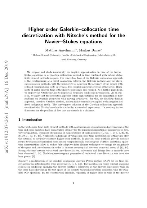 pdf higher order galerkin collocation time discretization with nitsche s method for the navier