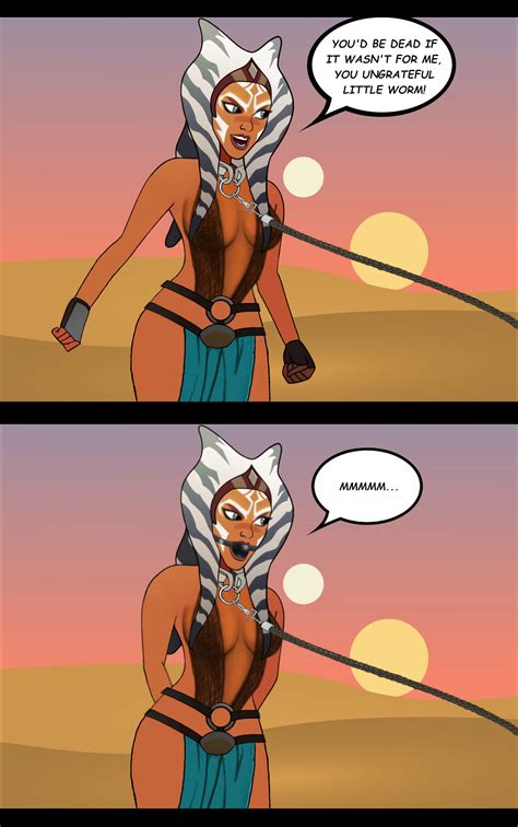 Rule 34 Ahsoka Tano Arms Behind Back Ball Gag Before And After Bondage Captured Collar Dancer