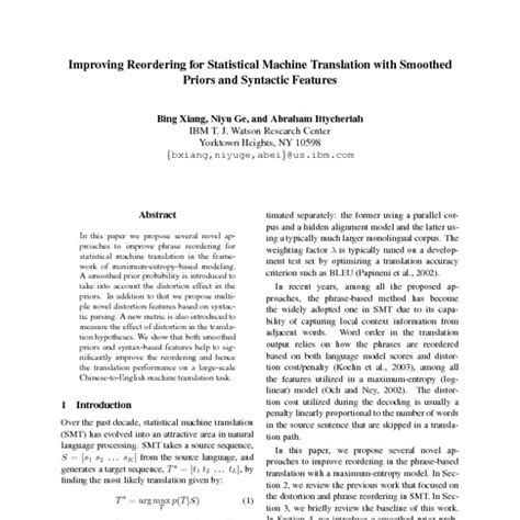 improving reordering for statistical machine translation with smoothed priors and syntactic
