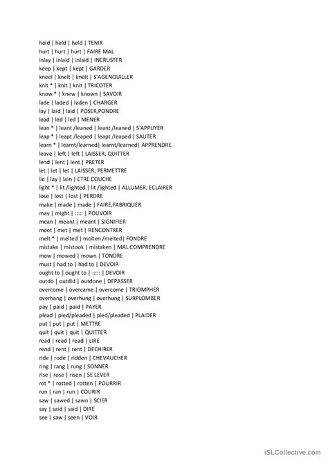 5 Page Chart of Irregular Verbs Fo Français FLE fiches pedagogiques