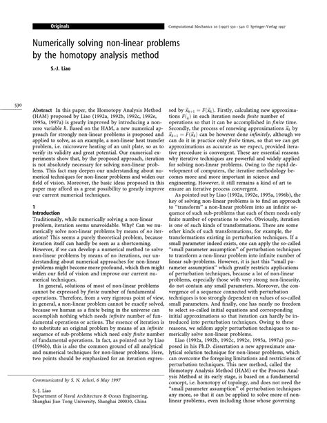 pdf numerically solving non linear problems by the homotopy analysis method